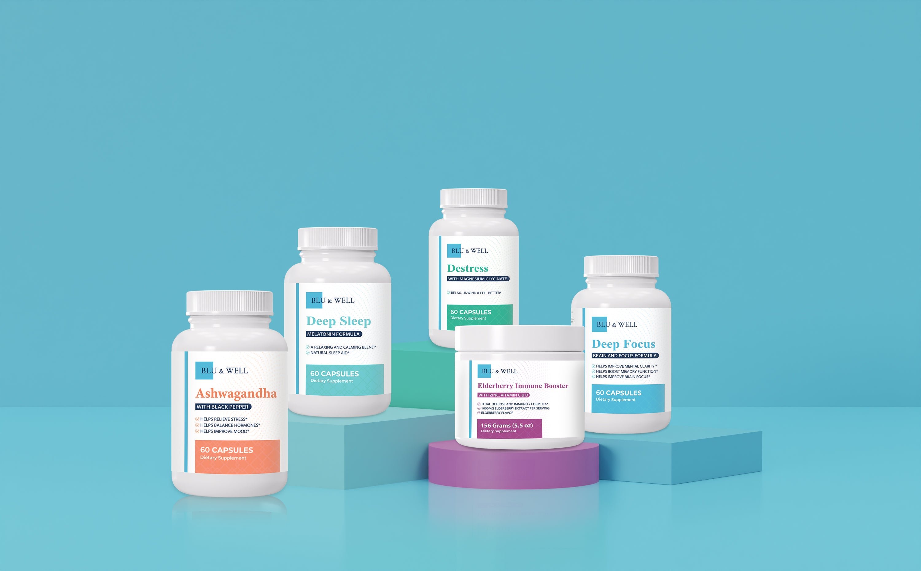 BLU & WELL I Vitamins for Sleep, Stress,Mood,Immunity and more